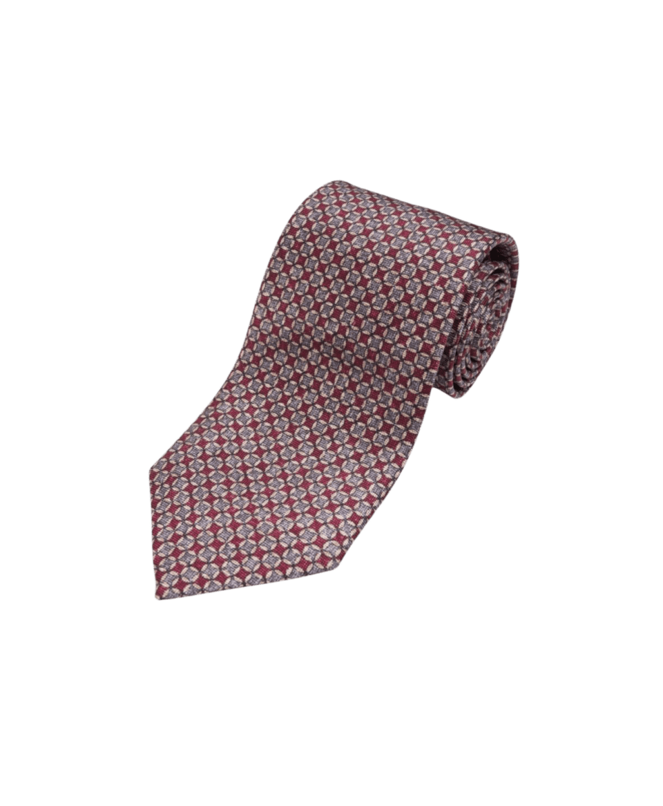 Maroon, Grey, Ivory Geometric Silk Necktie | He Spoke Style