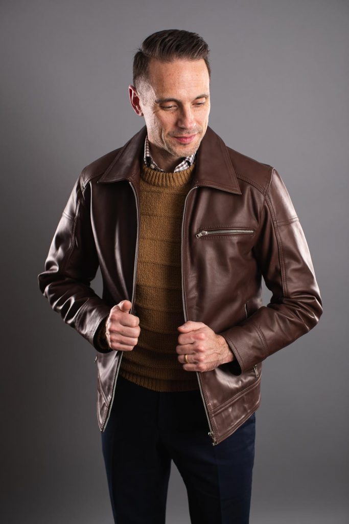 A Simple Brown Leather Jacket Outfit Idea | He Spoke Style