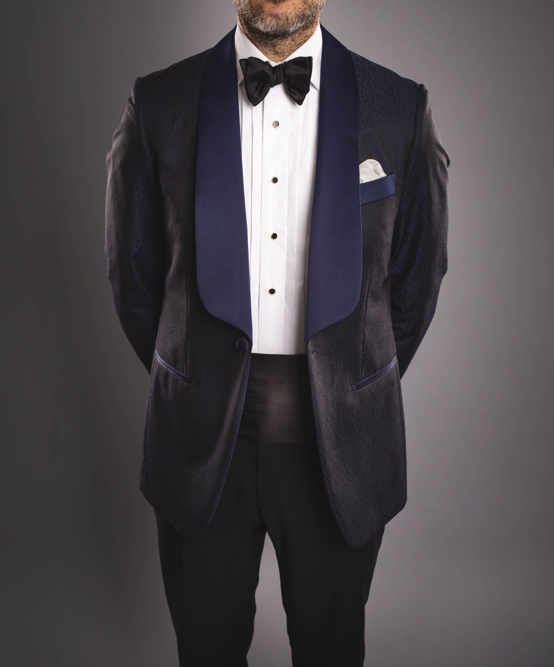 Blue/Black Jacquard Dinner Jacket | Custom-Tailored Elegance