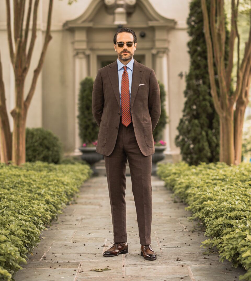 Rust Brown Hopsack Suit | Custom-Tailored Summer Elegance