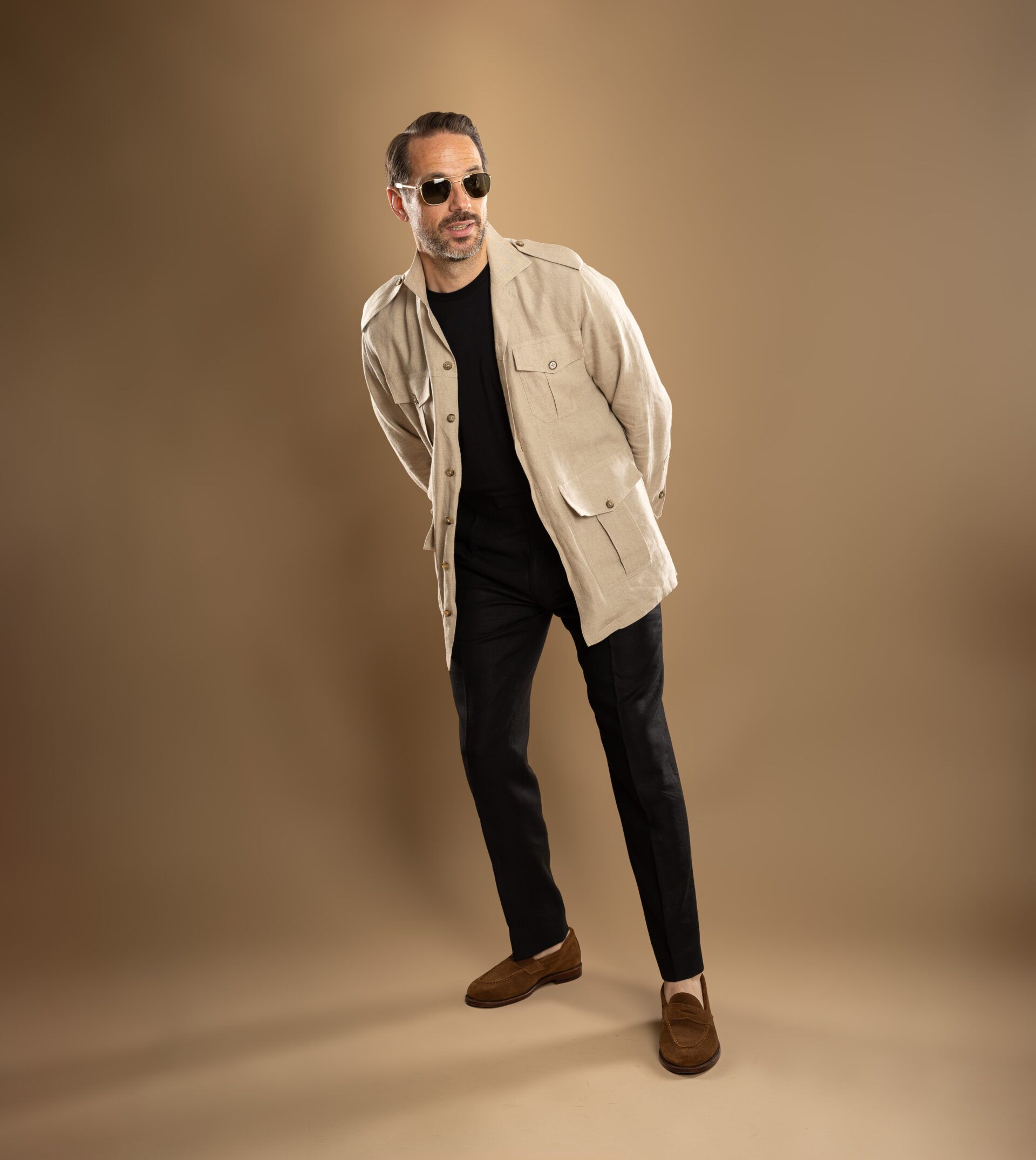 Stone Solid Linen Safari Shirt Jacket | He Spoke Style